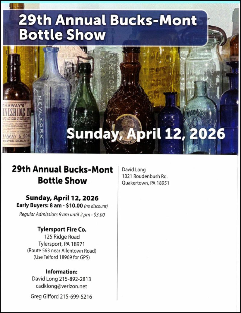 29th Annual Bucks-Mont Bottle Show – FOHBC